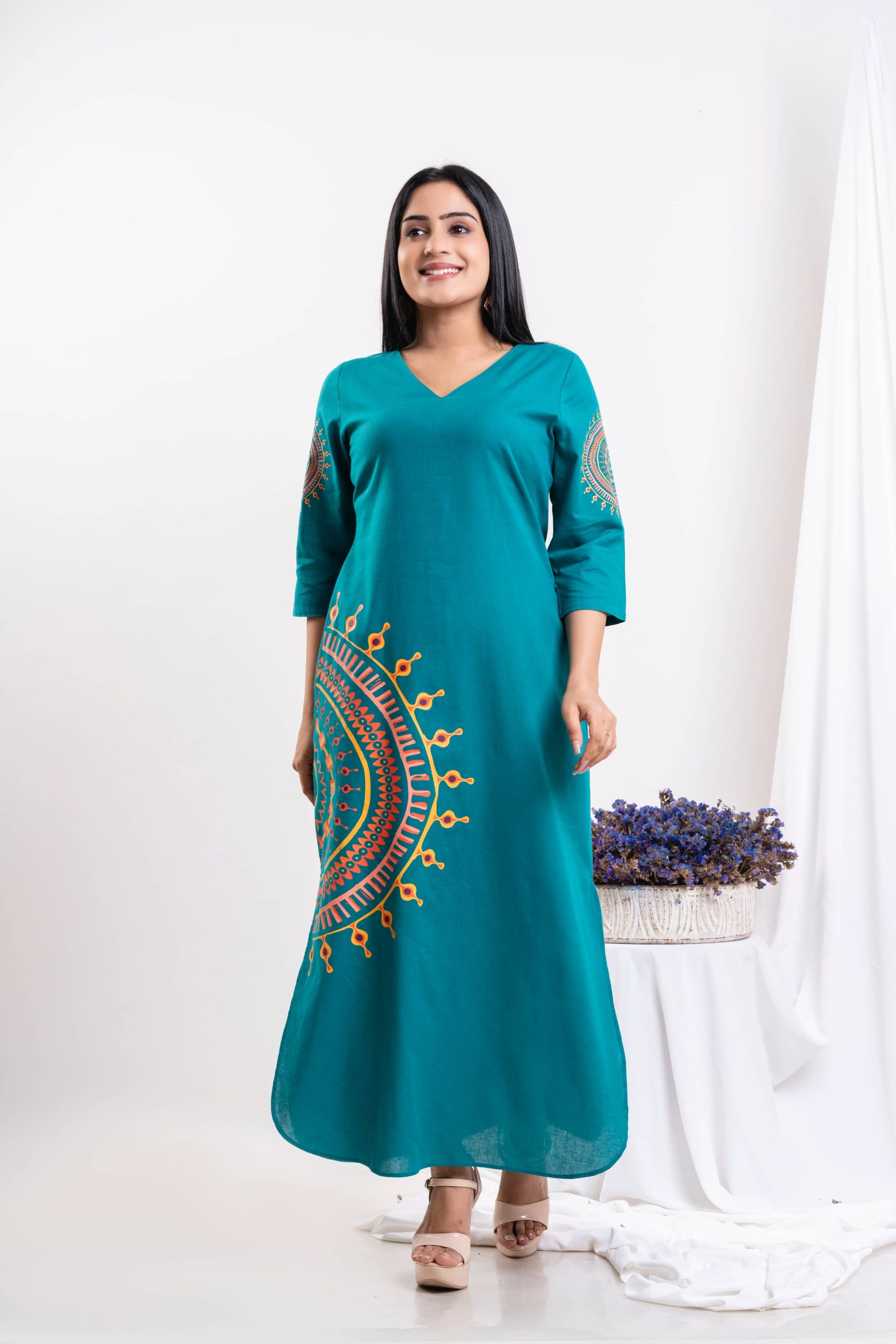 Mandala Printed V-necked Maxi Dress - La Vivente